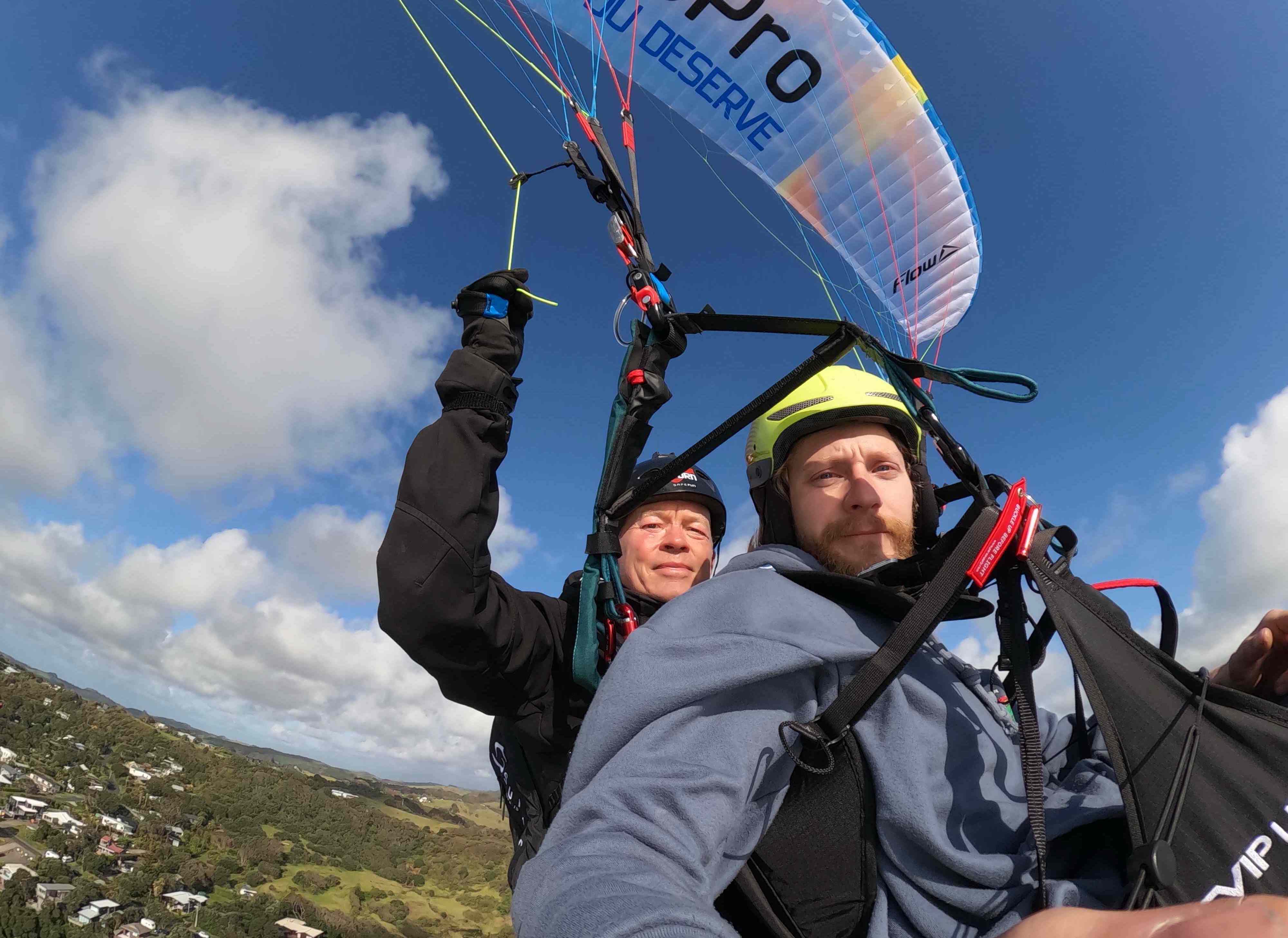 Paragliding Tandem Trial Flight - Muriwai Gannets by air, flying with ...